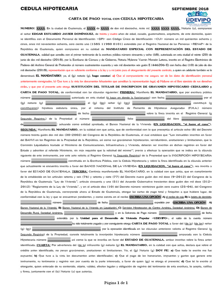 Carta de Pago CEDULA H. 2018 | PDF | Guatemala