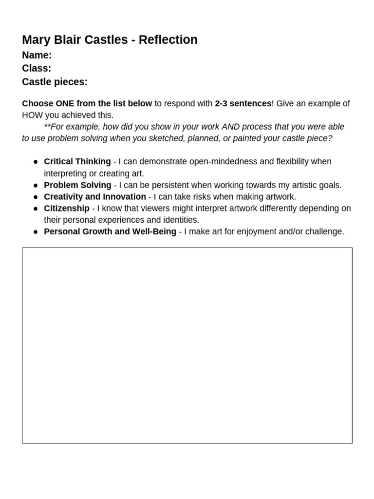 Mary Blair Castle Art Reflection Guide | PDF