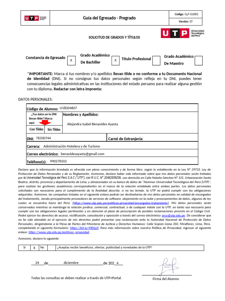 Solicitud de Grados y Títulos UTP | PDF | Justicia | Crimen y violencia