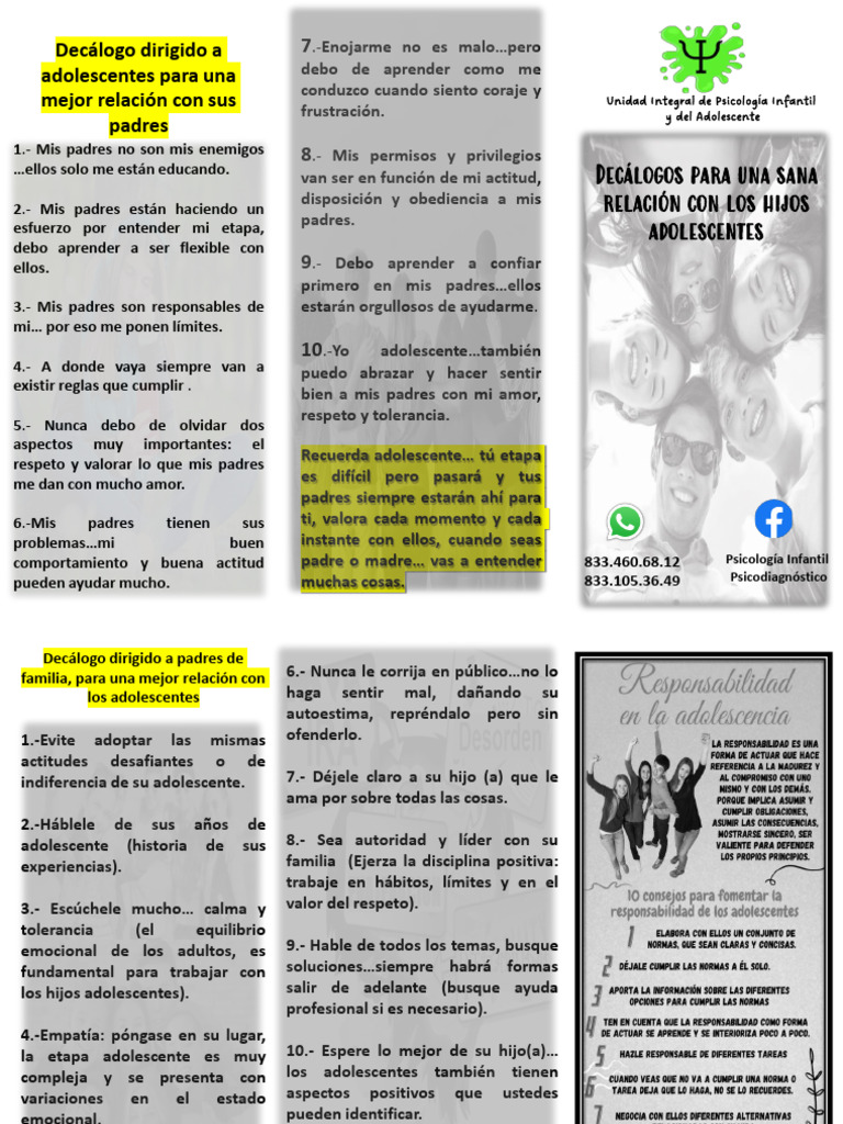 TRIPTICO DECALOGO PARA PADRES E HIJOS | PDF | Amor | Sicología