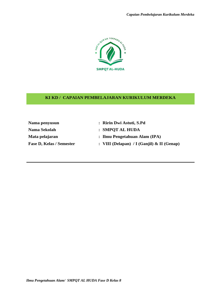 Capaian Pembelajaran IPA 8 Ririn | PDF