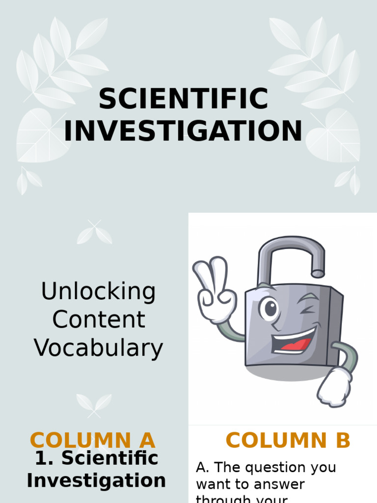 Scientific Investigation Vocabulary Guide | PDF | Experiment ...