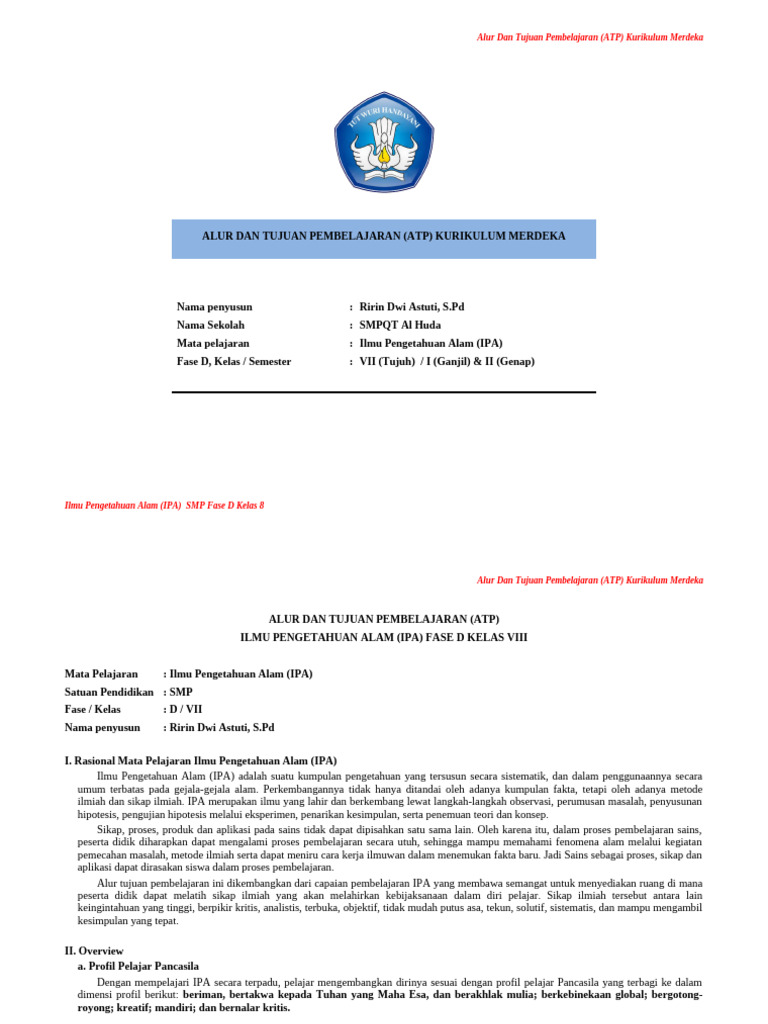 2. Pengembangan Alur Tujuan Pembelajaran (ATP) RIRIN | PDF