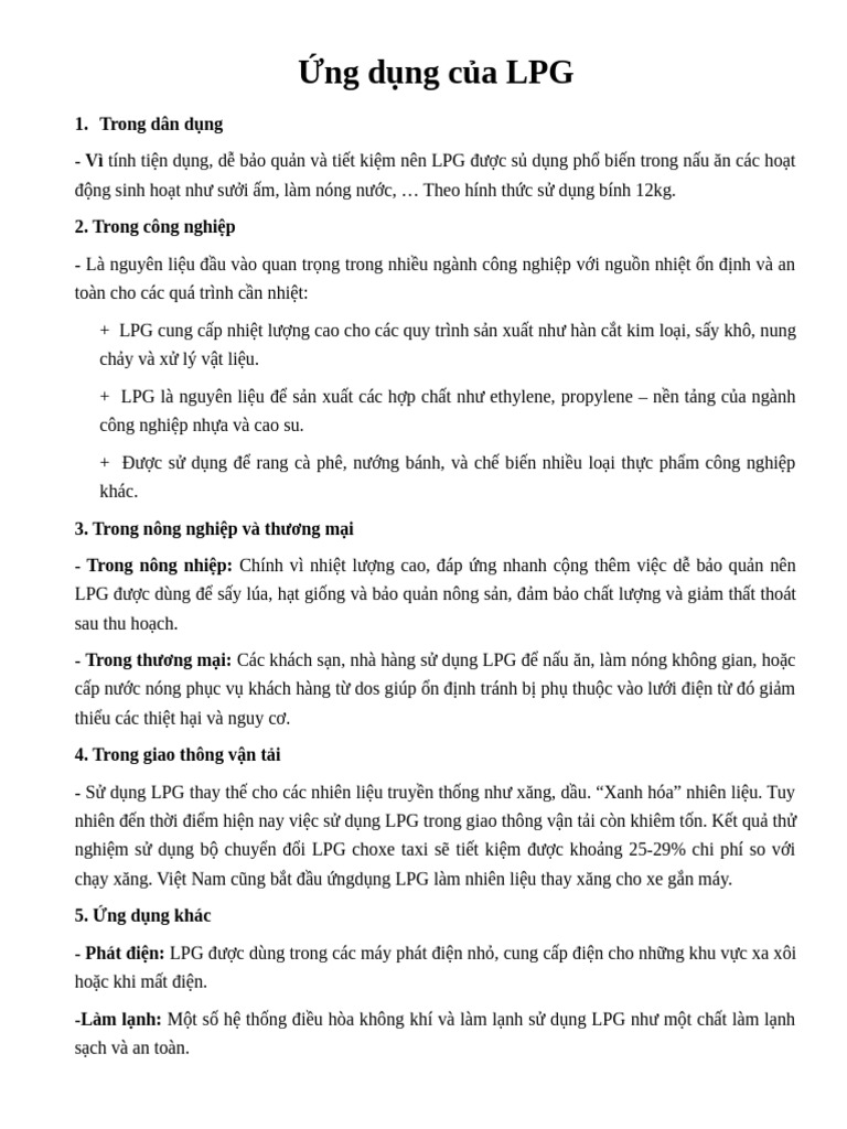 Ứng dụng của LPG | PDF