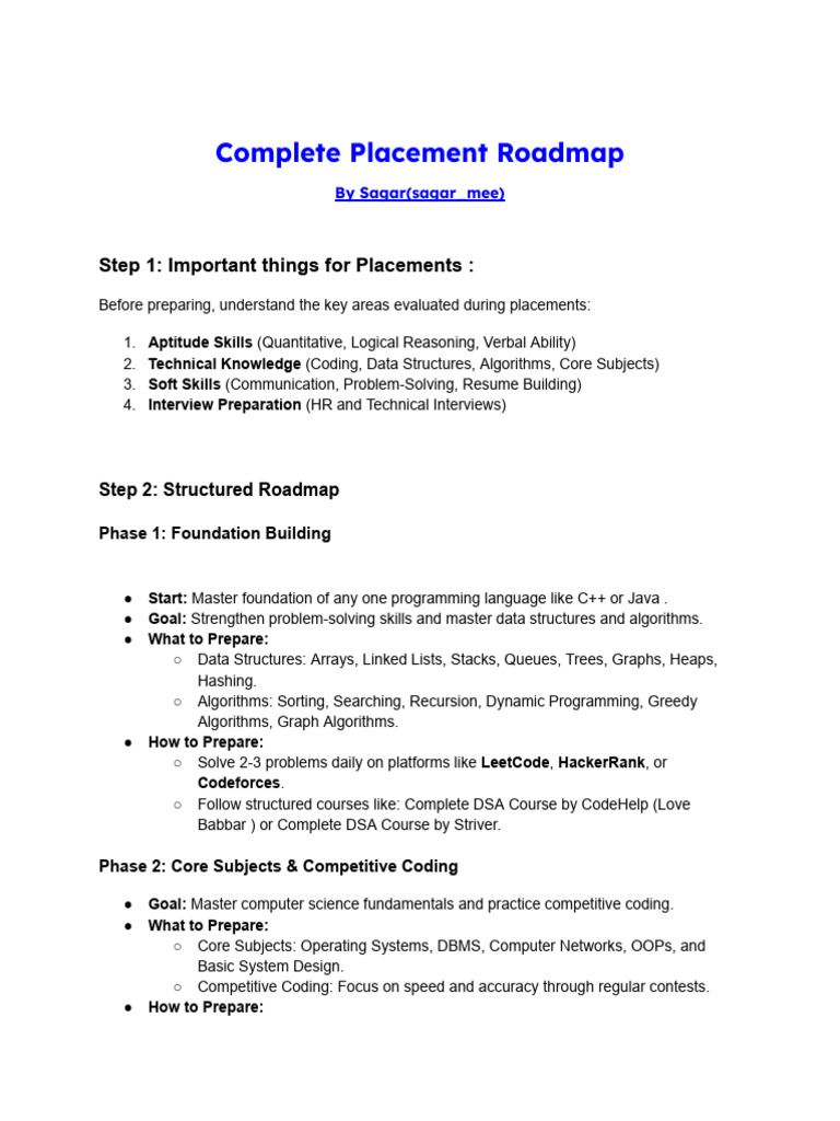 Complete Placement Roadmap | PDF | Computer Programming | Computing