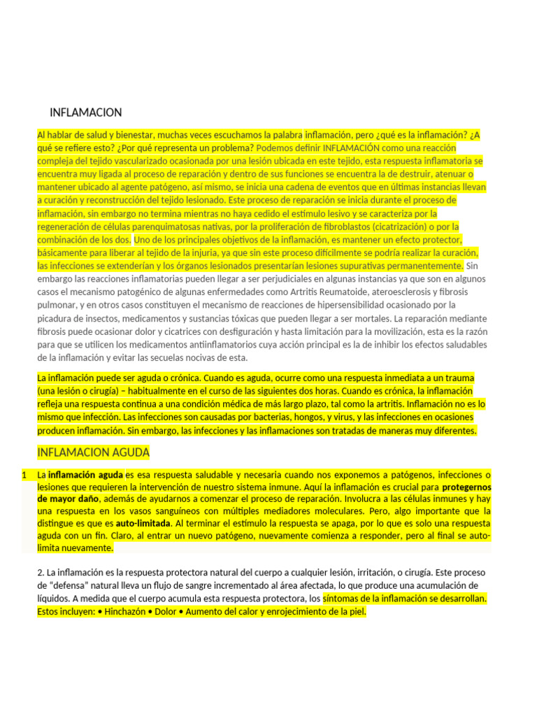Comprendiendo la Inflamación: Tipos y Funciones | PDF | Inflamación | Hueso
