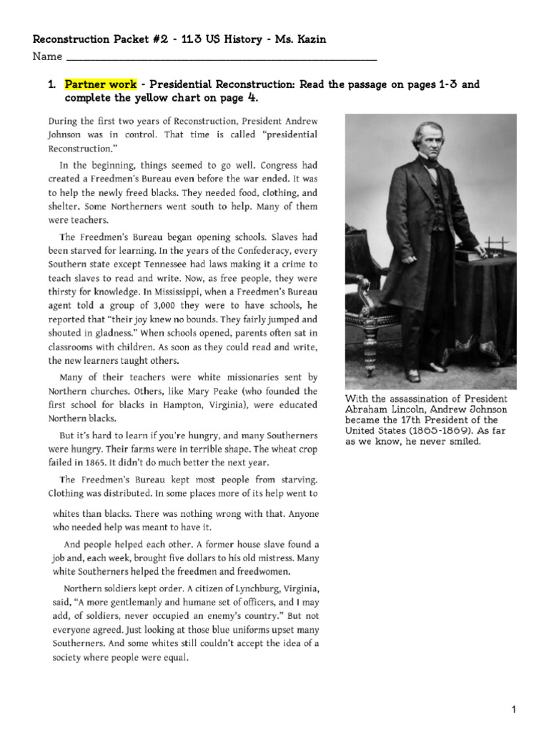 History 11.3 - Reconstruction Packet #2 | PDF | Reconstruction Era | Ku ...