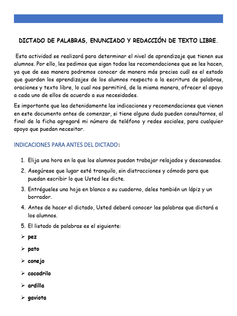 Ficha de Dictado para Primeros Grados | PDF | Palabra