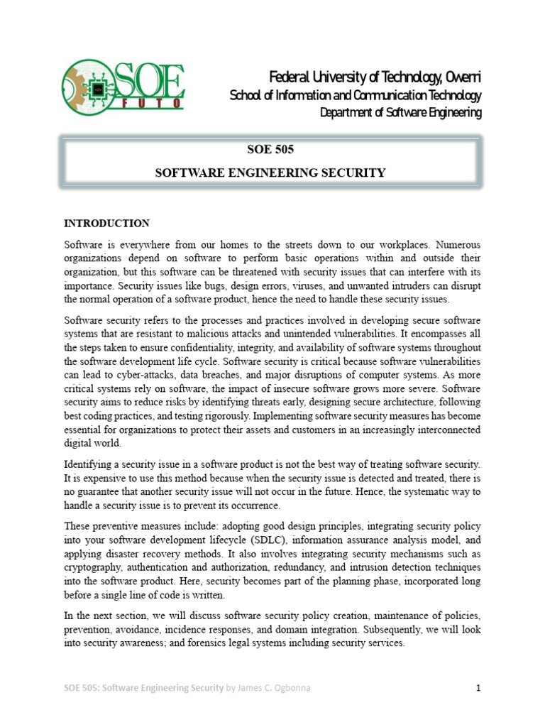 SOE 505 - Software Engineering Security | PDF | Security | Computer Security