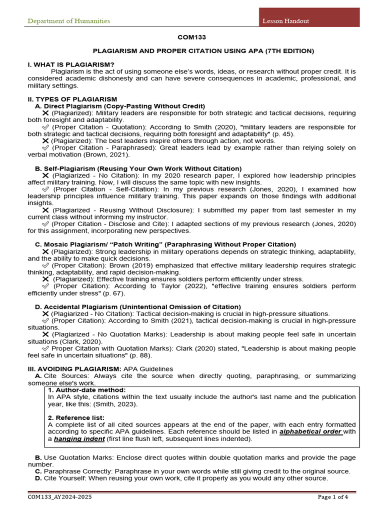 APA - Refencing - Intext Citation - Handout | PDF | Plagiarism | Citation