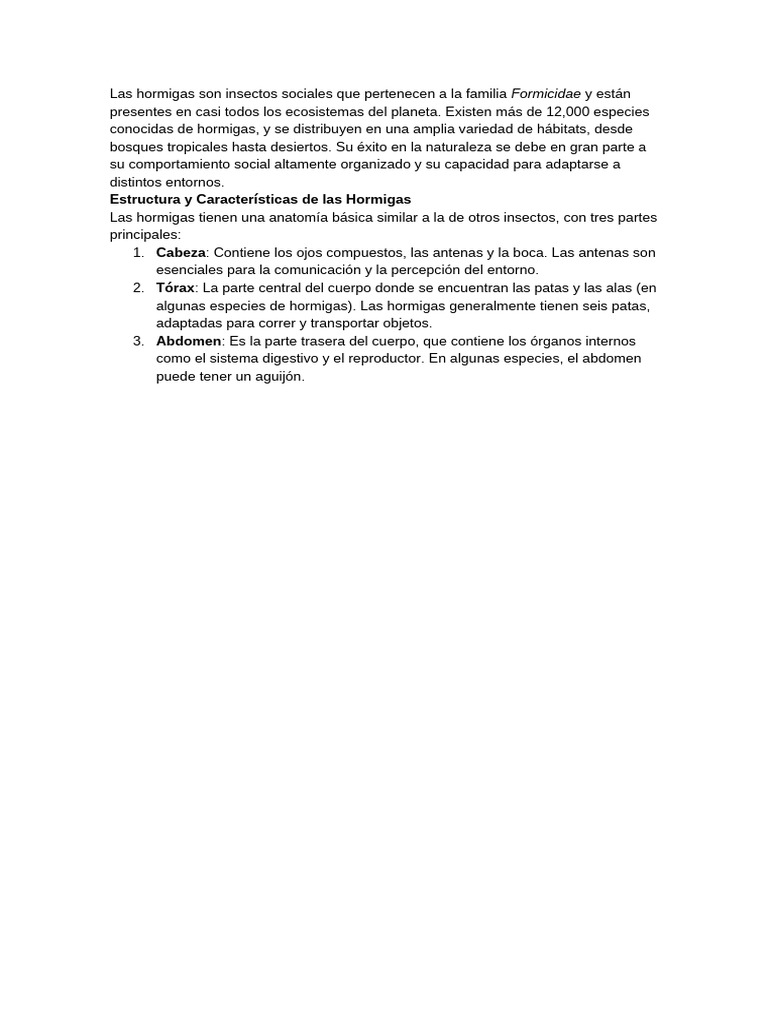 Estructura y Hábitats de las Hormigas | PDF