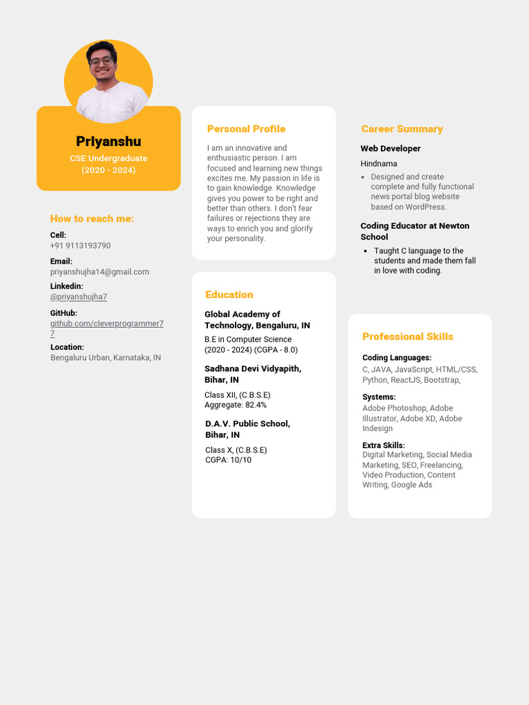 Priyanshu Resume Updated.ba932c9f2706fe7e47a6 | PDF | Web Development | Computing
