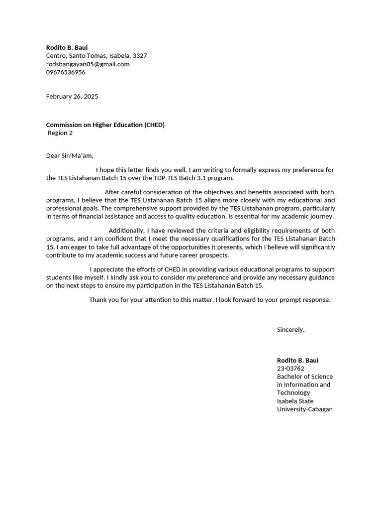 Letter - Rodito Rowena Ched | PDF