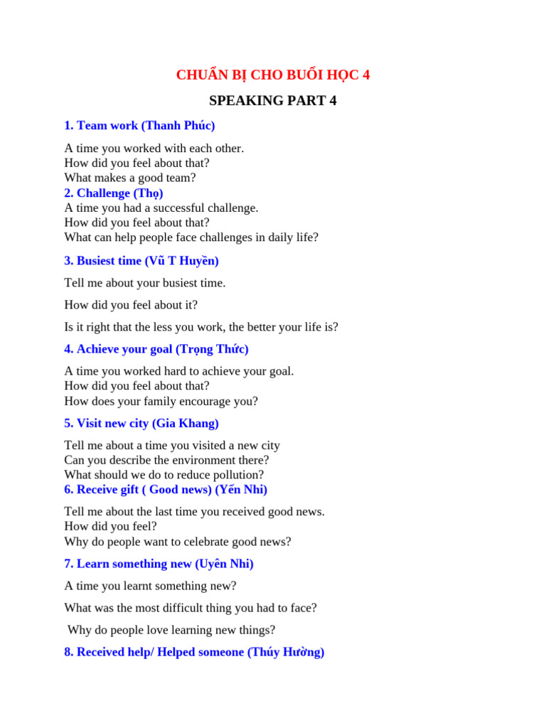 Speaking Part 4: Personal Experiences | PDF | Social Psychology ...