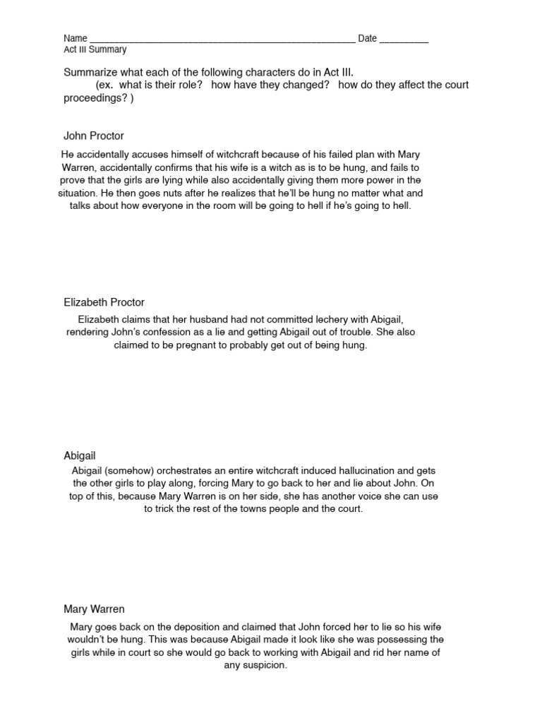 Act III Summary of The Crucible | PDF