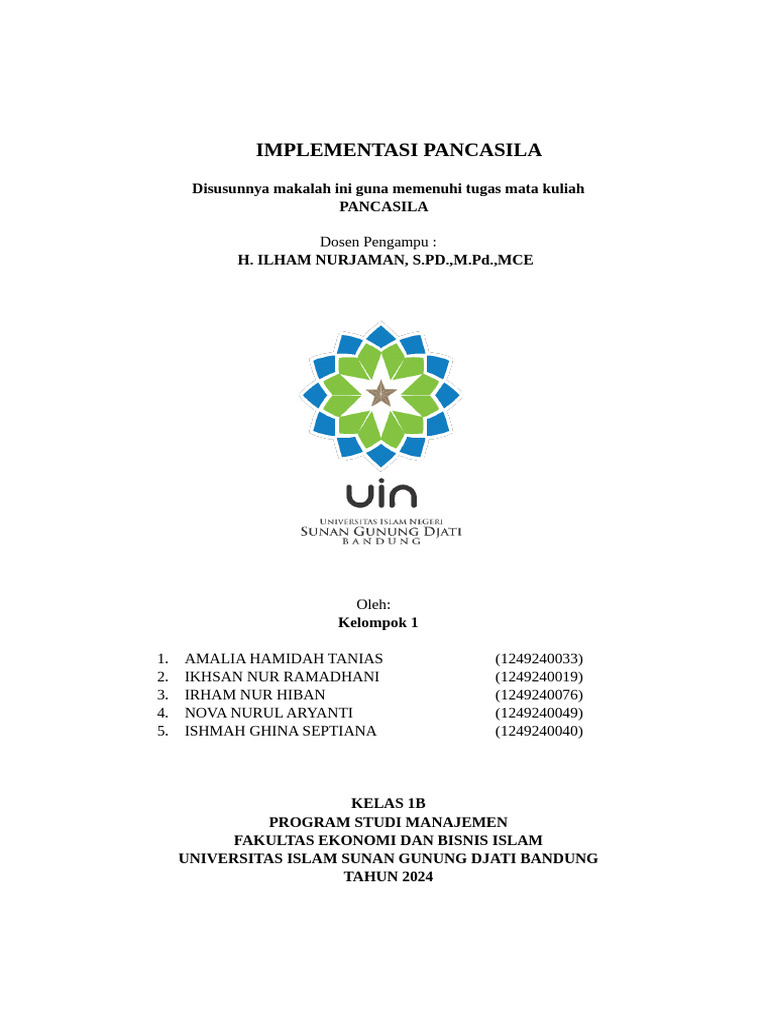 IMPLEMENTASI PANCASILA kELOMPOK 1-1 | PDF