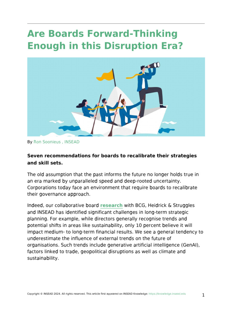 Are Boards ForwardThinking Enough in This Disruption Era | PDF | Governance | Sustainability