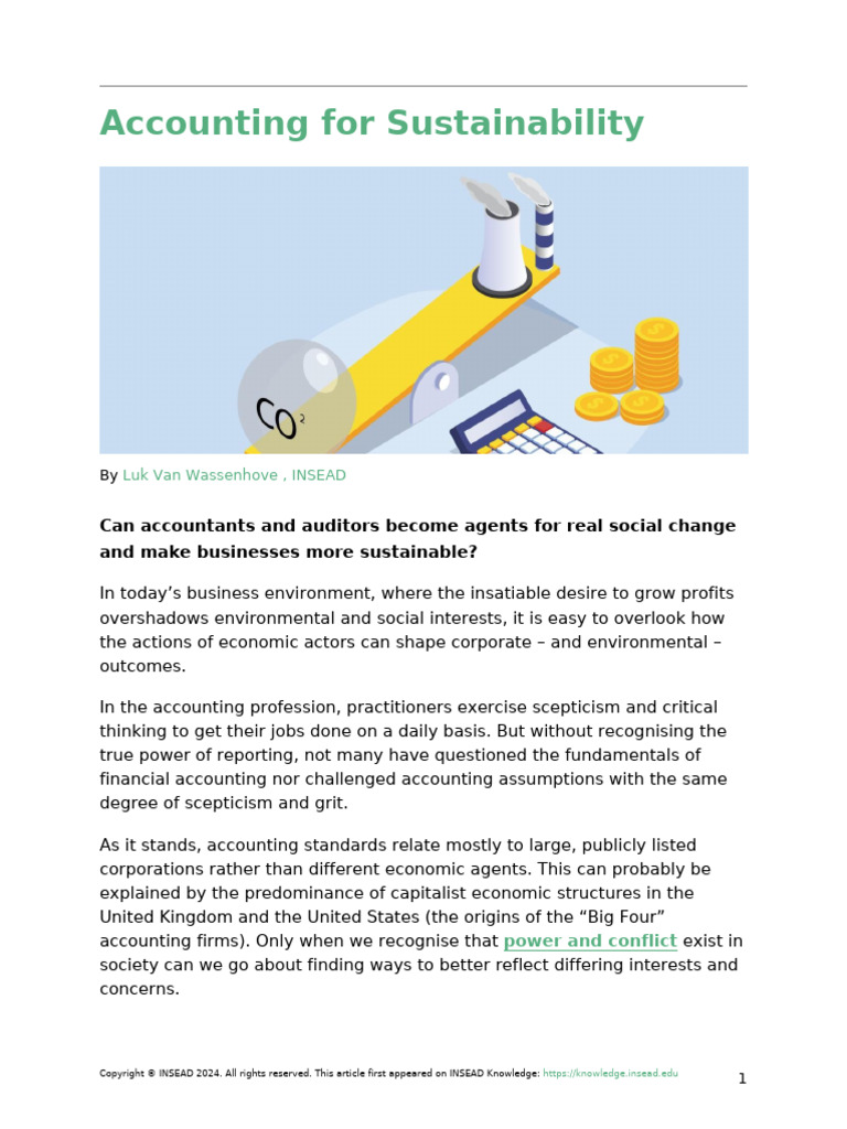 Accounting For Sustainability | PDF | Sustainability | Corporate Social ...