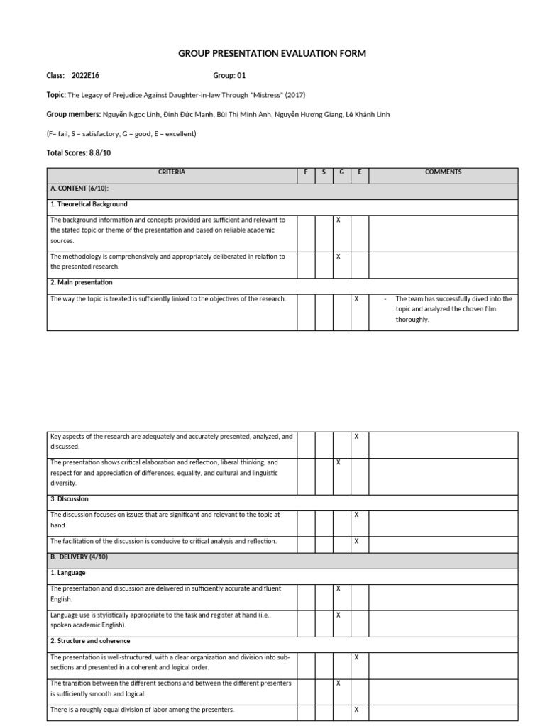 Group 2 - Group Presentation Evaluation | PDF | Linguistics | Critical ...