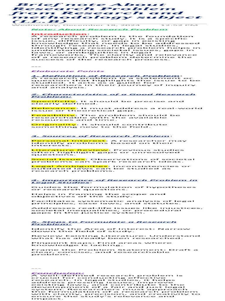 Brief Note About Research Probl | PDF
