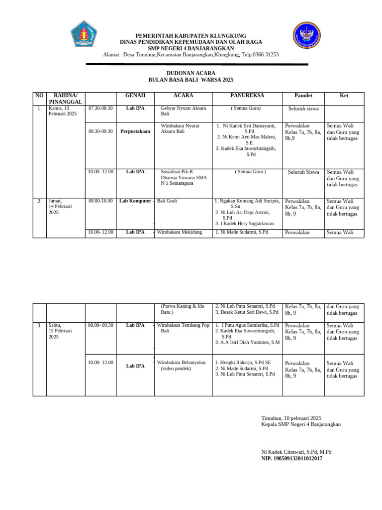 Jadwal Bulan BHS Bali | PDF