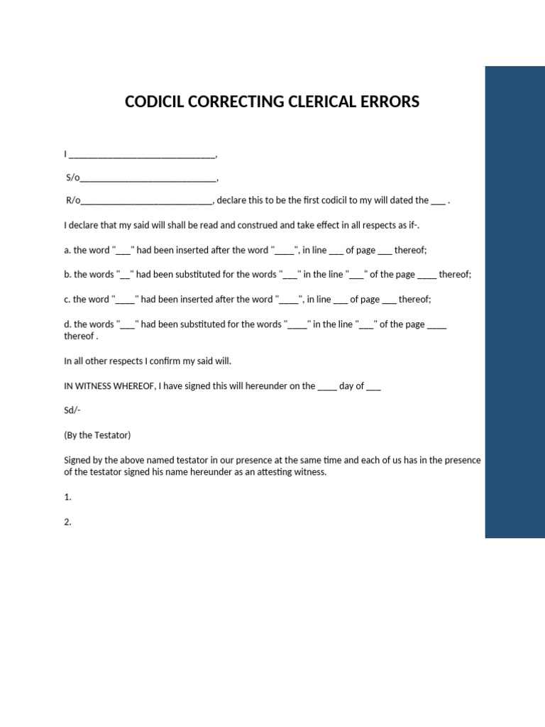 CODICIL CORRECTING CLERICAL ERRORS | PDF