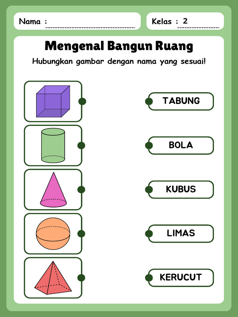 Hijau Sederhana Mengenal Bangun Ruang Lembar Kerja Matematika | PDF