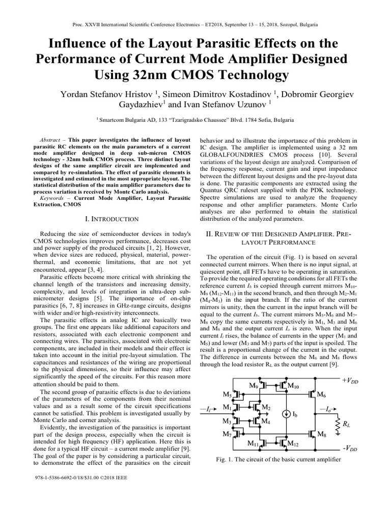 Influence of The Layout Parasitic Effects On The Performance of Current Mode Amplifier Designed ...