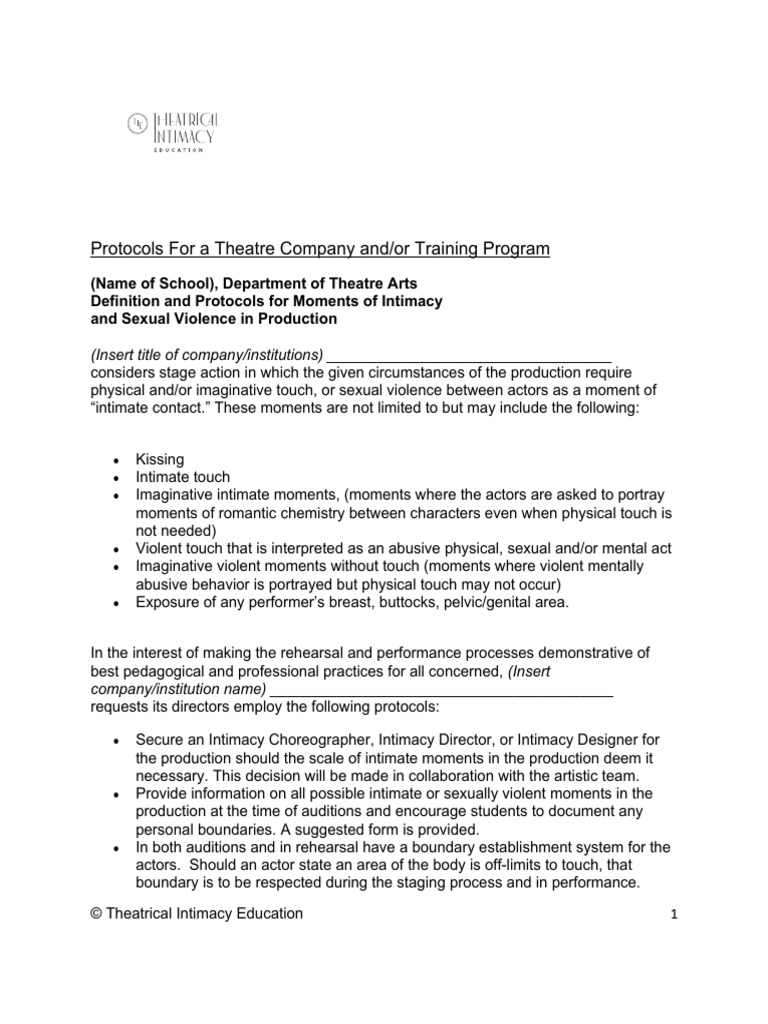 Three Protocols For A Theatre Company Training Program | PDF | Intimate ...