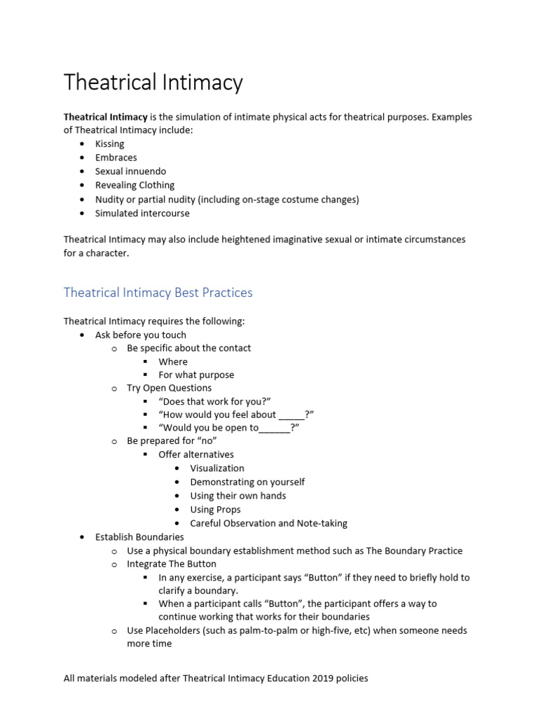 Theatrical Intimacy Best Practices and Disclosure | PDF | Choreography ...
