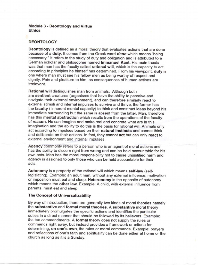 Module 3 Deontology and Virtue Ethics | PDF
