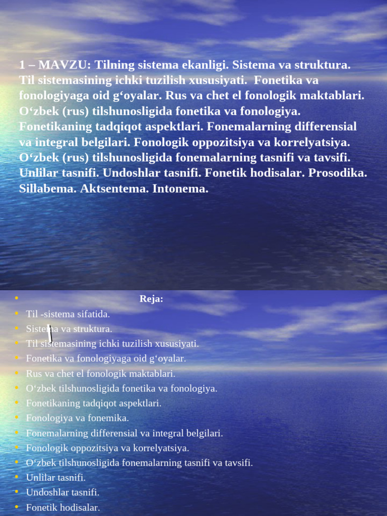 1 - Mavzu - Tilning Sistema Ekanligi. Sistema Va Struktura. Til S | PDF