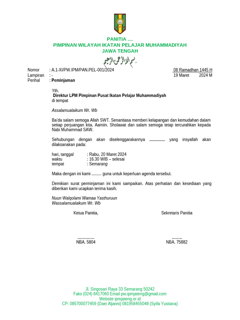 Surat Peminjaman Acara IPM Jateng | PDF