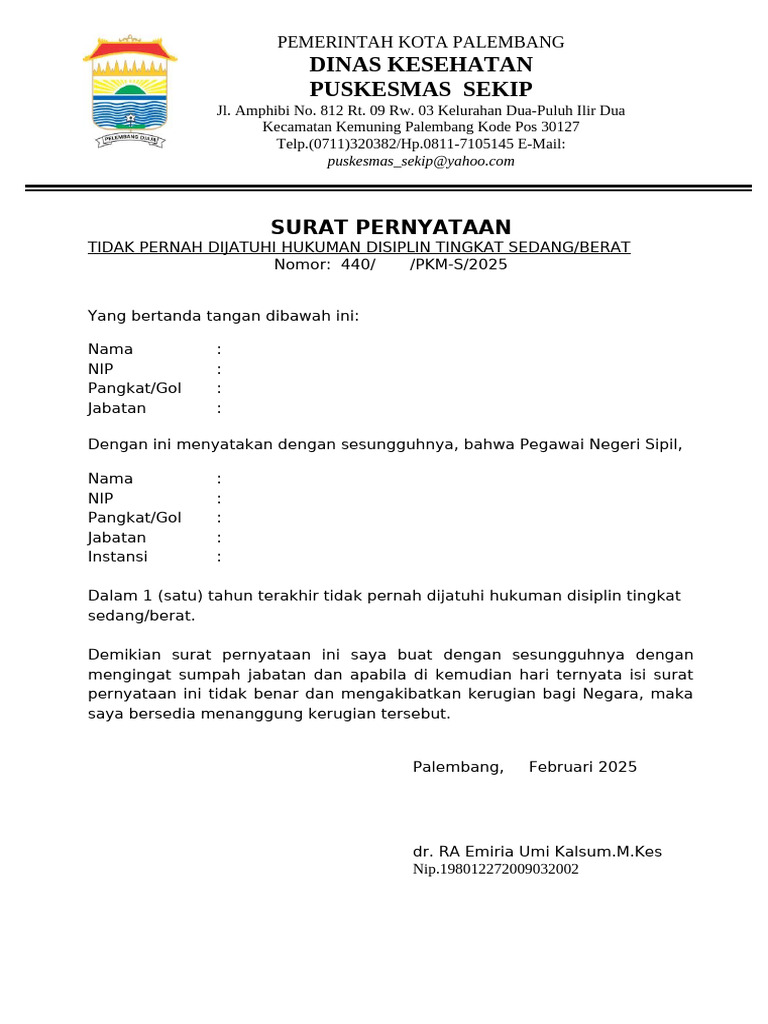 Surat Pernyataan Disiplin PNS 2025 | PDF