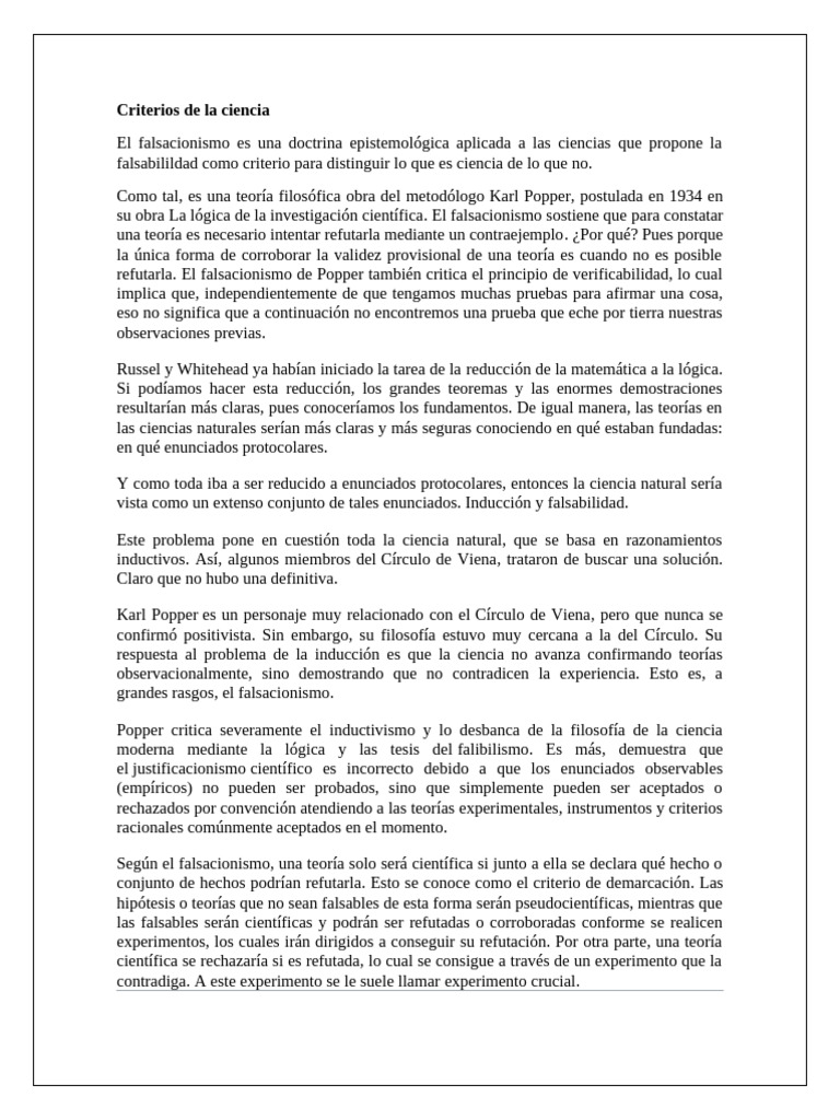 19 Criterios Del Falsacionismo | PDF | Metafísica | Karl Popper