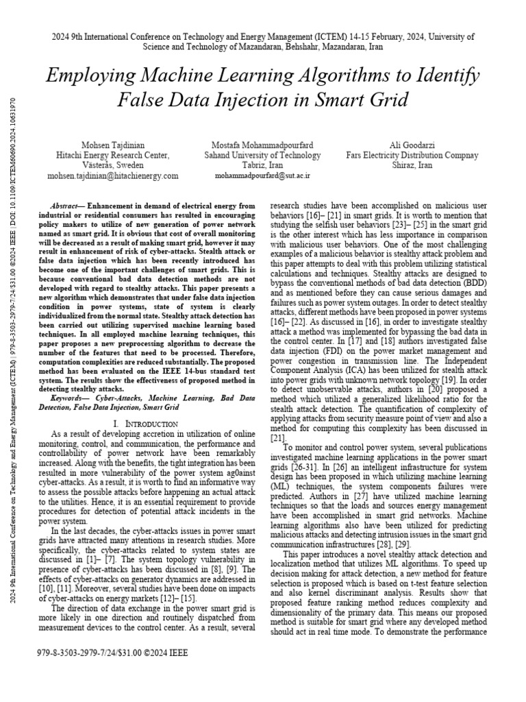 07_Employing_Machine_Learning_Algorithms_to_Identify_False_Data_Injection_in_Smart_Grid | PDF ...