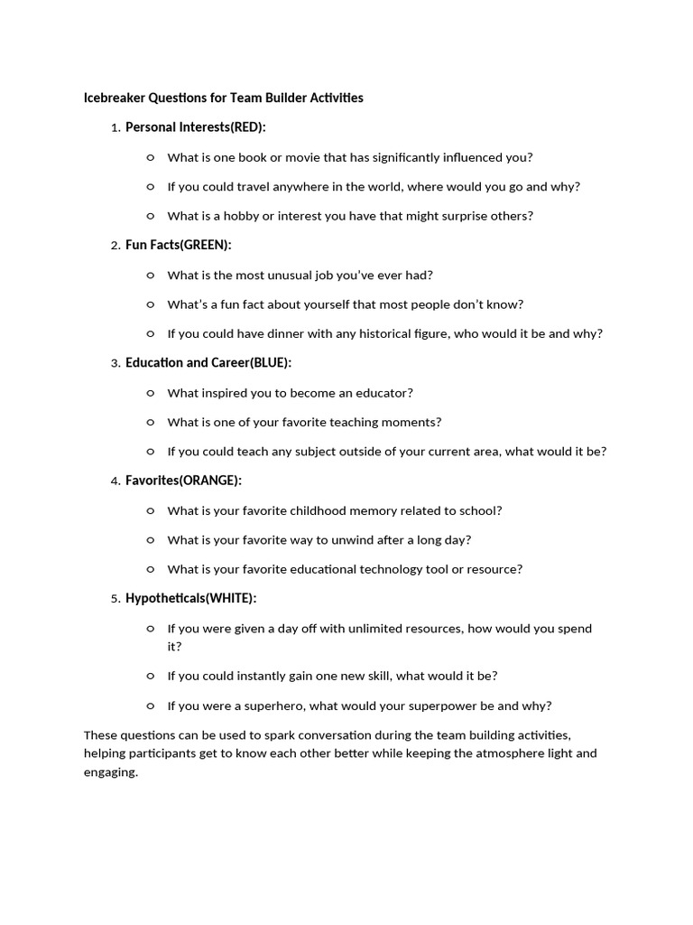 Ice Breaking Ideas For English Class | PDF