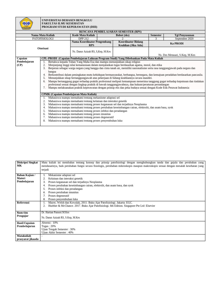 RPS Patofisiologi D3 Kep | PDF