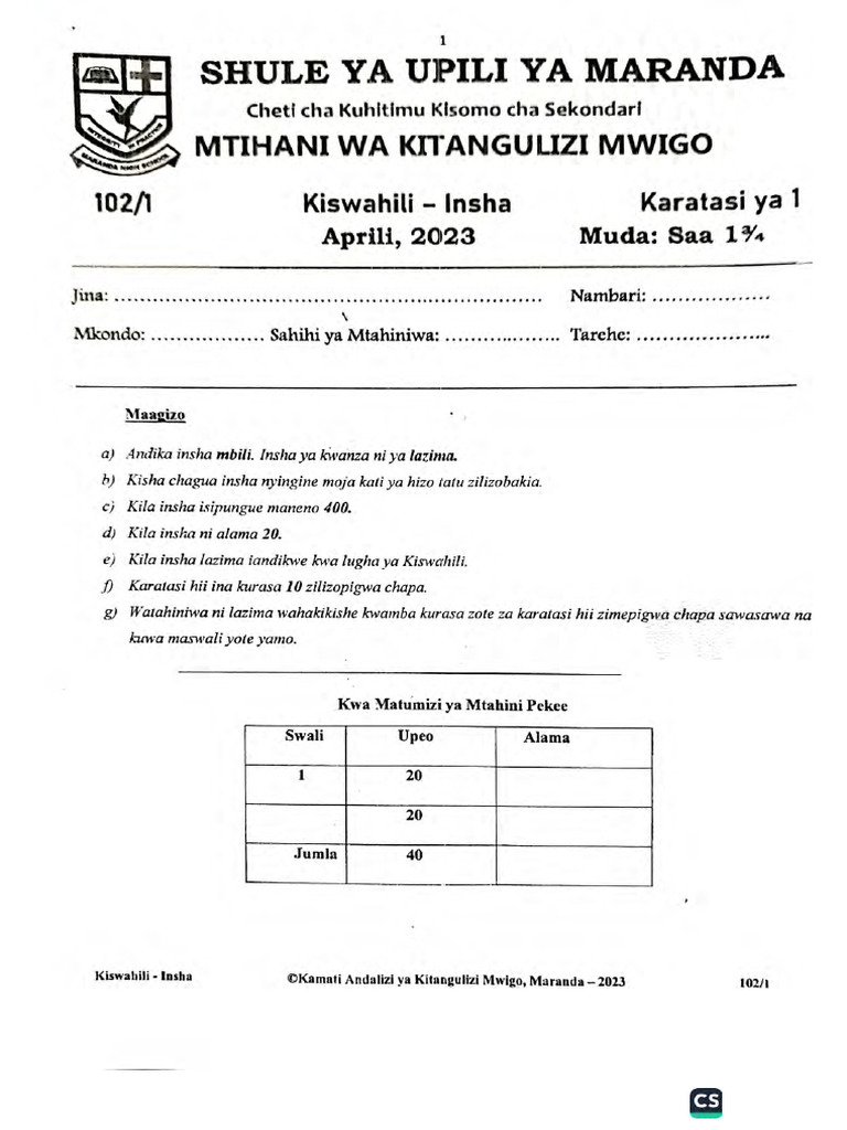 2023 Maranda Pre Mock KISWPP3QNS | PDF