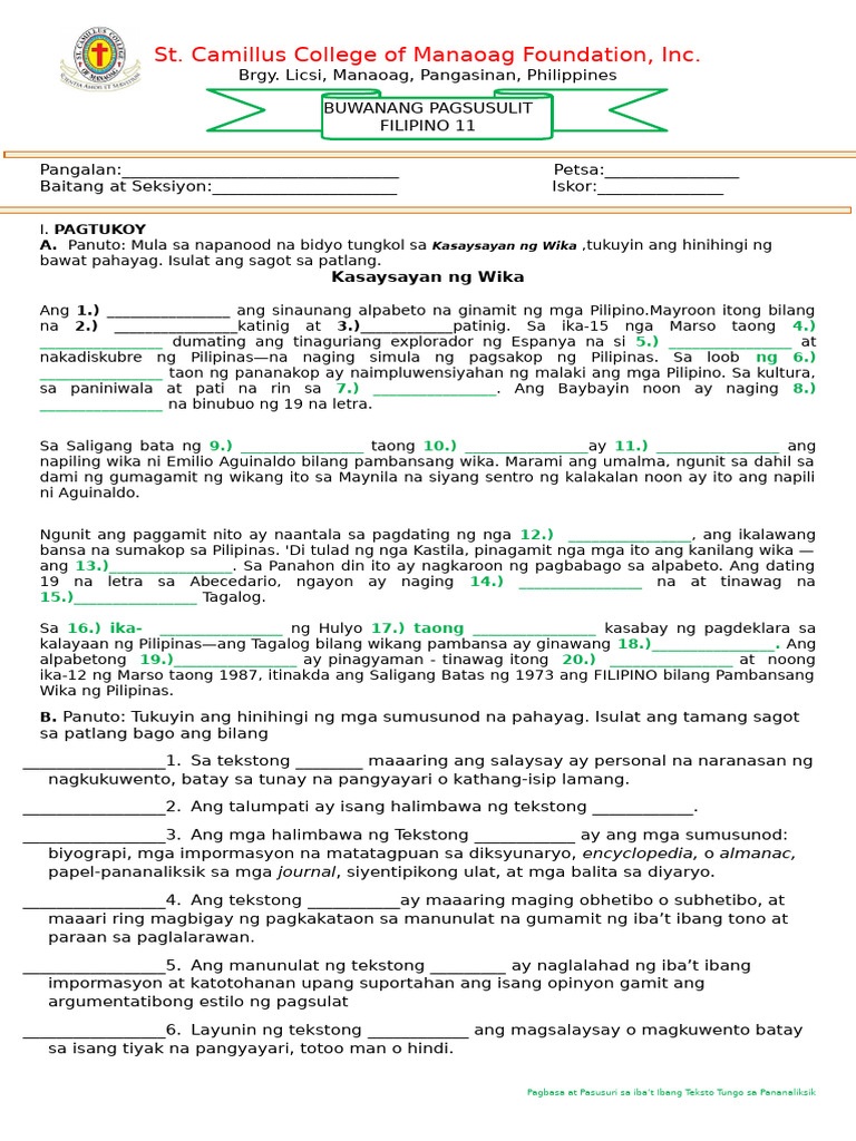 Third Monthly Exam Fil 11 | PDF