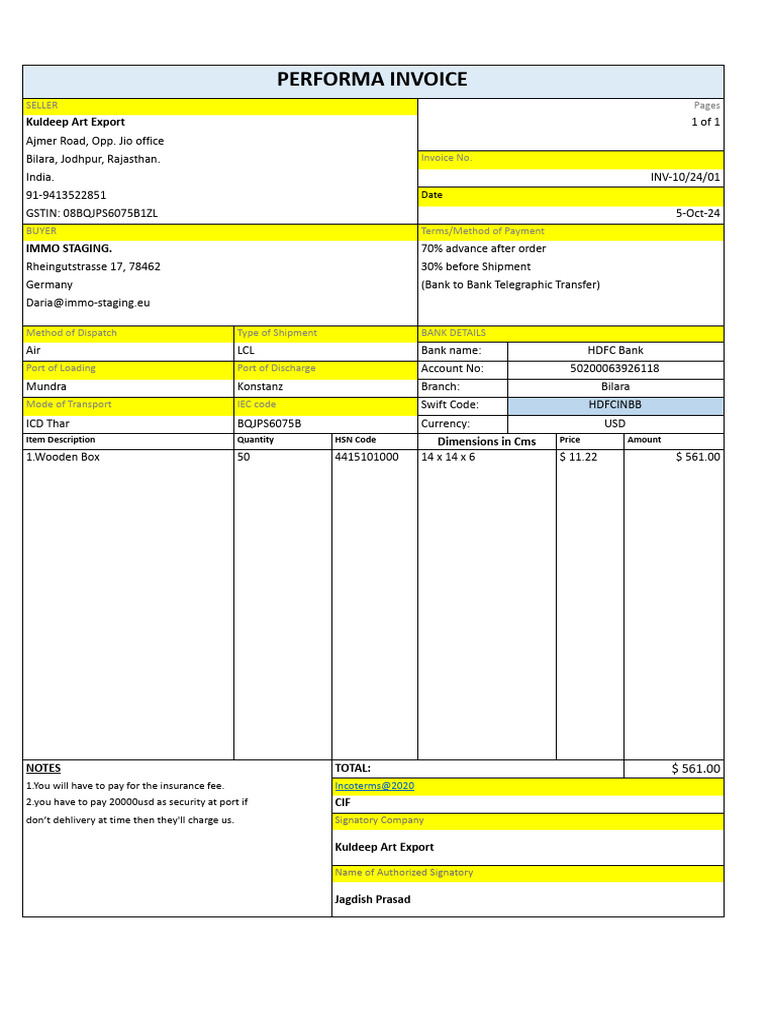 performo invoice - Table 1 | PDF | Invoice | Trade
