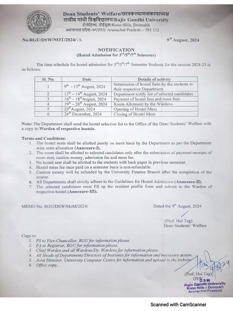 Hostel Admission Notice and Fee Structure 2024 25 | PDF