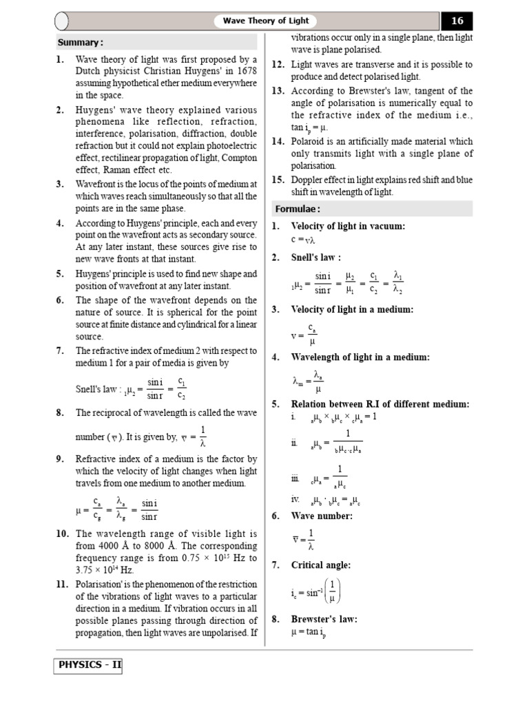 Wave Theory of Light - B | PDF | Waves | Refraction
