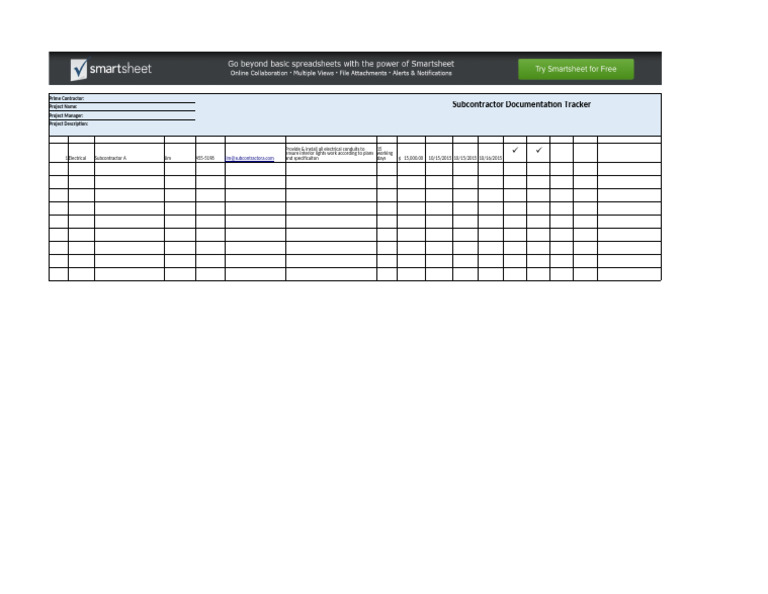 Excel Construction Project Management Template Subcontractor Documentation Tracker Template | PDF