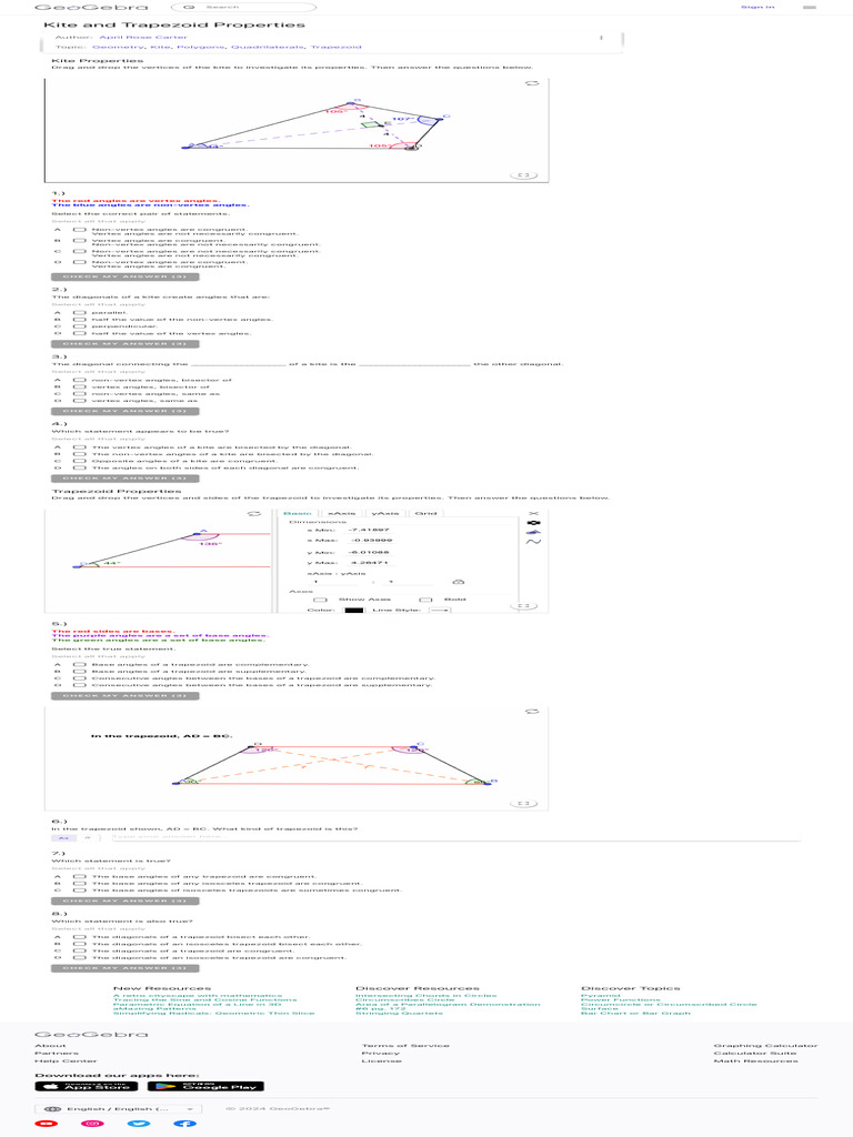 Kite and Trapezoid Properties - GeoGebra | PDF | Geometric Shapes | Classical Geometry
