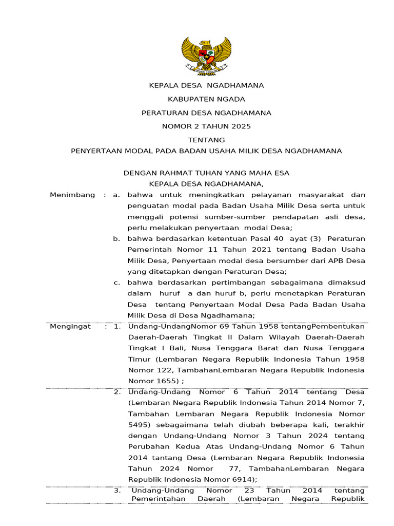 Perdes Penyertaan Modal Final | PDF