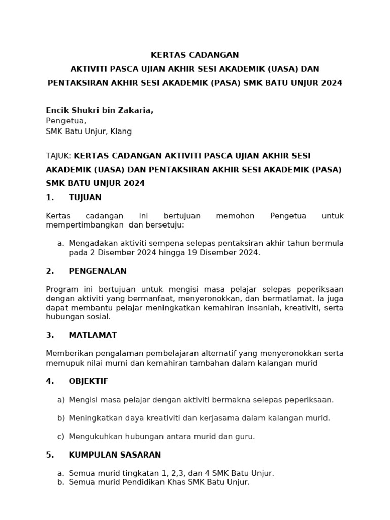 Aktiviti Pasca Uasa Dan Pasa 2024 | PDF