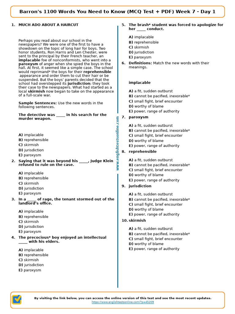2102_barrons-1100-words-you-need-to-know-mcq-test-pdf-week-7-day-1 ...
