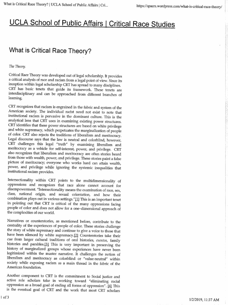 What Is Critical Race Theory - (UCLA) | PDF