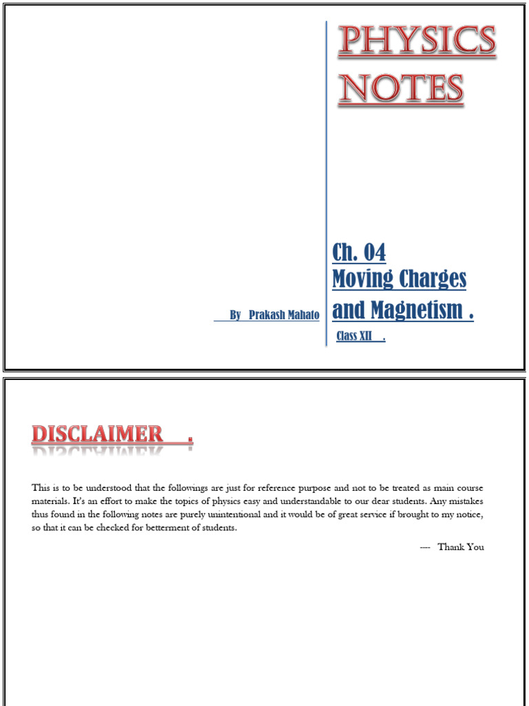Class XII Physics: Moving Charges | PDF